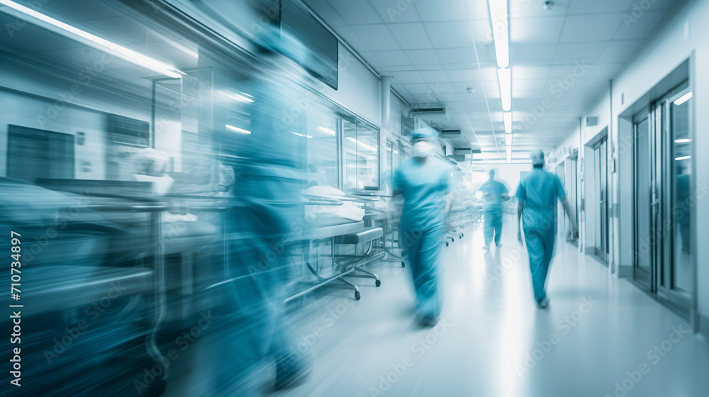 Inside a hospital, a staff member is seen walking, their form captured ...