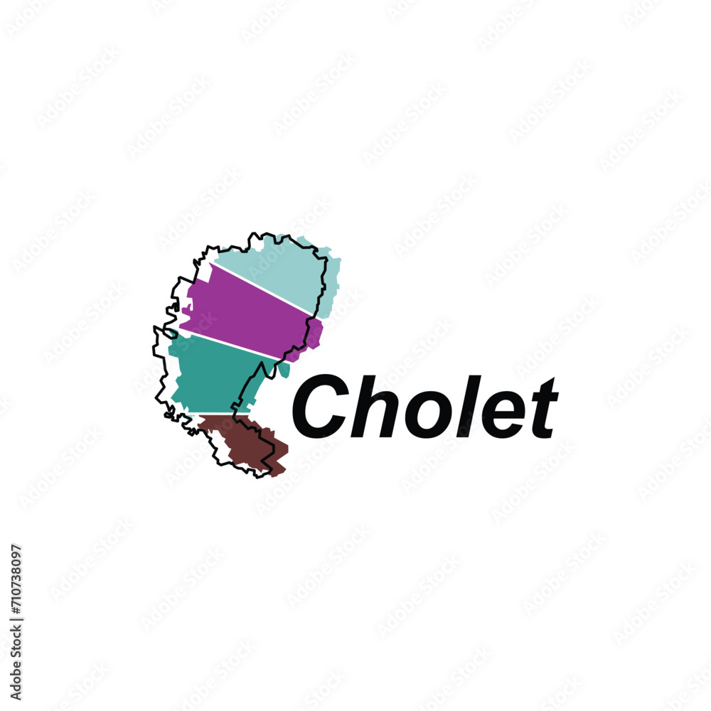Map of Cholet City colorful geometric modern outline, High detailed ...