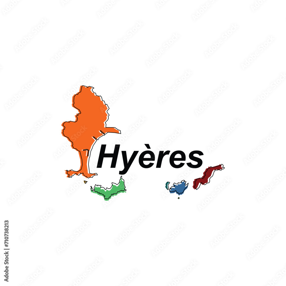 Map of Hyeres vector design template, national borders and important ...