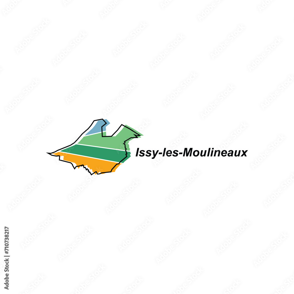 Map of Issy Les Moullineaux vector design template, national borders ...
