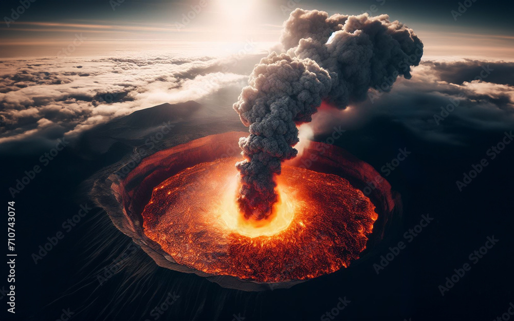 Volcanic eruption Lava explodes from a volcano's crater. Stock ...