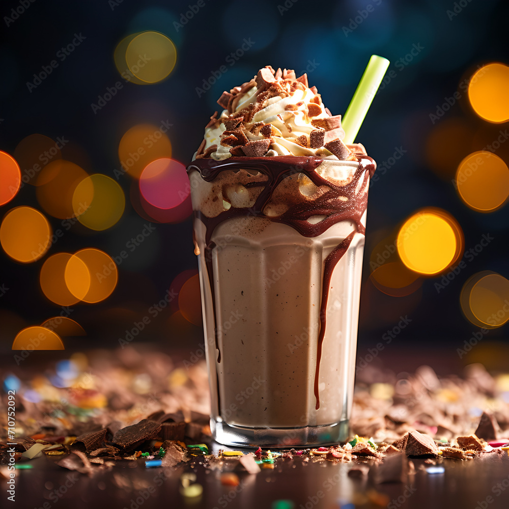 Extra large sweet American chocolate milk shake with cream and toppings ...