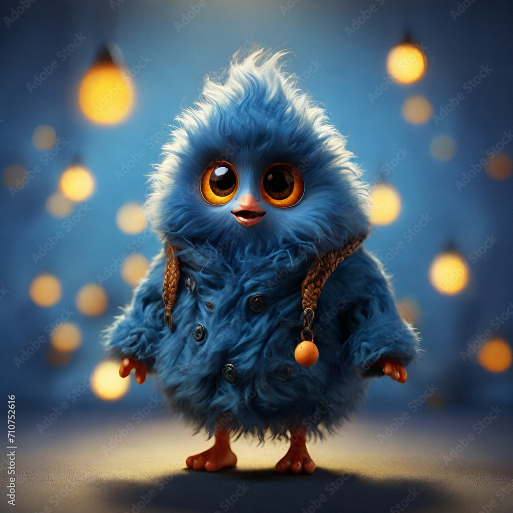 Little blue duck surrounded by burning fire, blurred background. AI ...