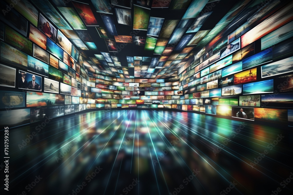 Luminous entertainment themed bokeh background with iconic symbols and ...