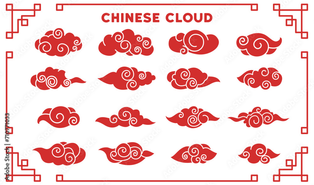 Chinese clouds vector illustration. Vintage ornamentation reflects ...