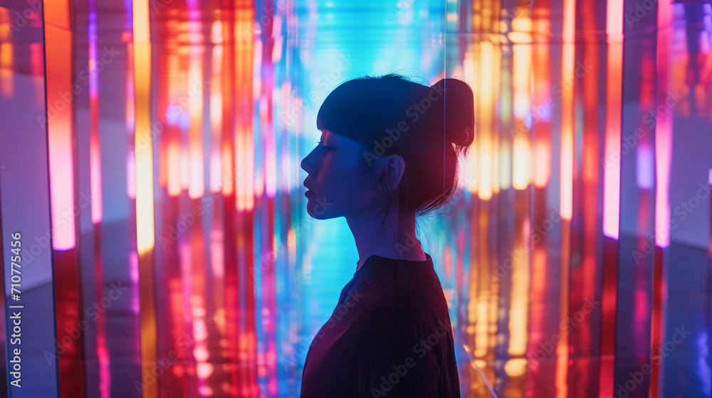 mirror room with infinite reflections, spectrum of colors and light ...