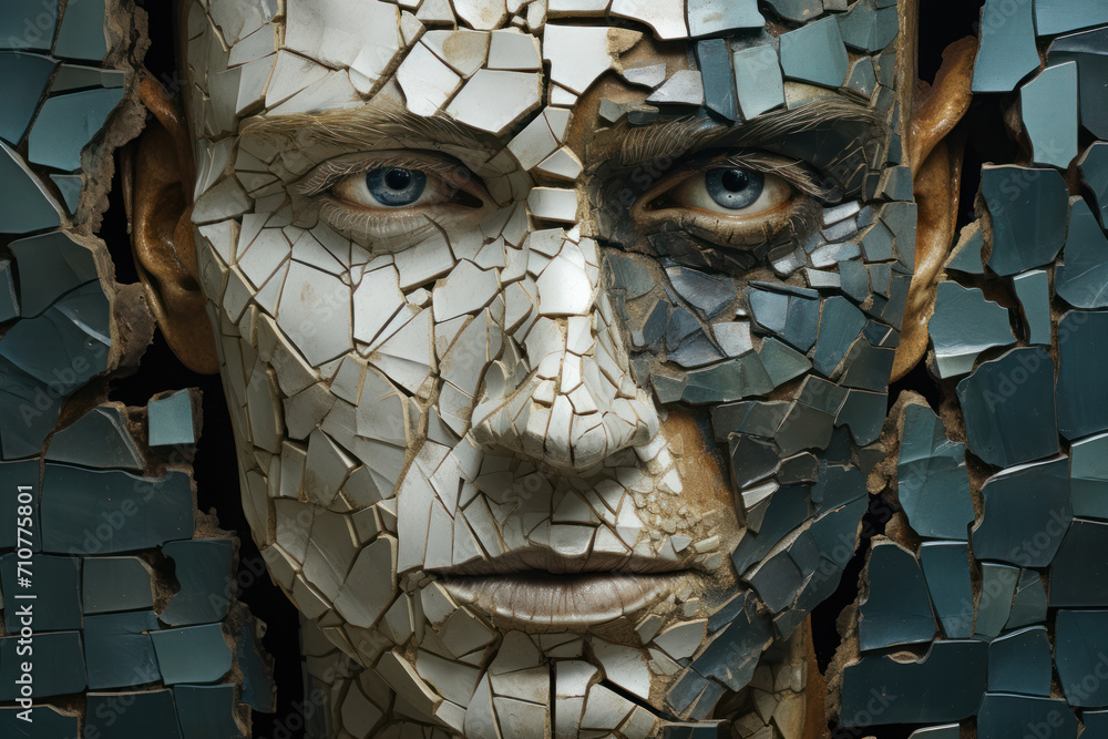 A fragmented self-portrait, pieced together from torn photographs ...
