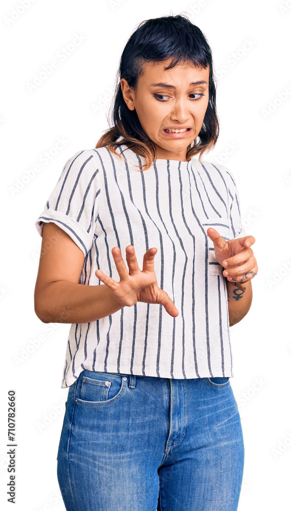 Young woman wearing casual clothes disgusted expression, displeased and ...