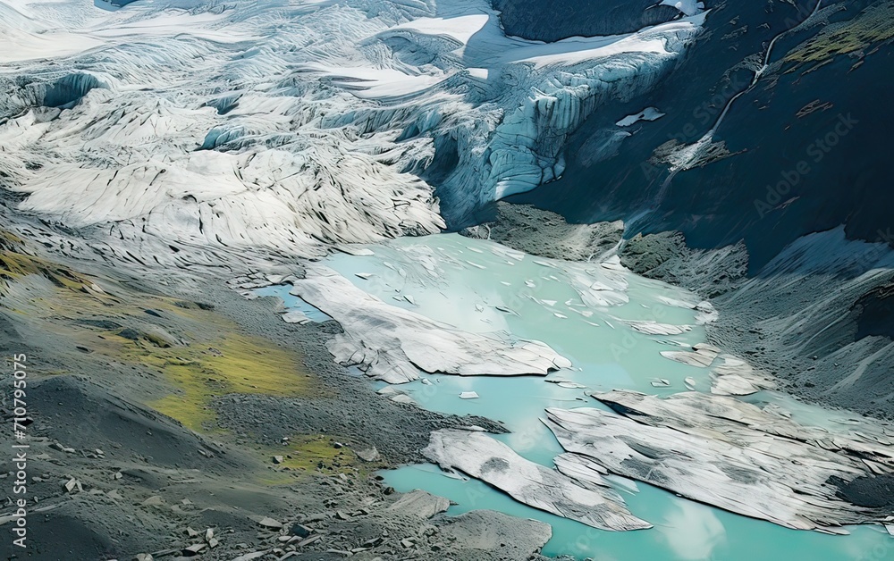Climate change impact shown by a retreating glacier with exposed ice ...