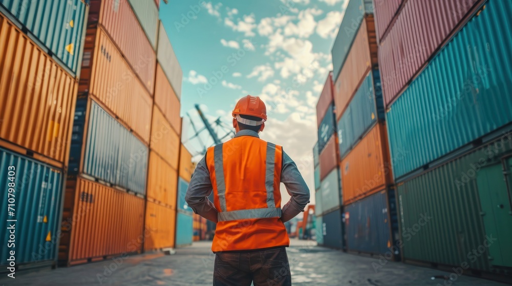 Hispanic man harbor worker and control loading containers at container ...