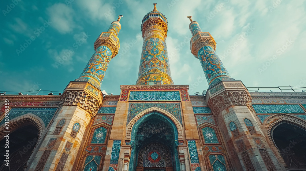 An enchanting view of a mosque's minaret reaching towards the heavens ...