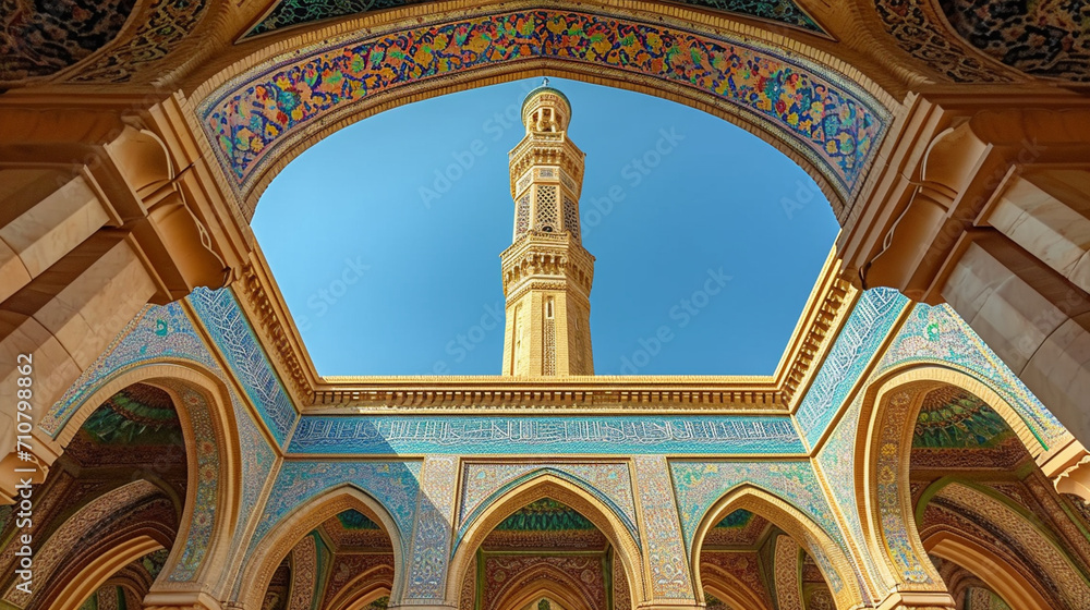 An enchanting view of a mosque's minaret reaching towards the heavens ...