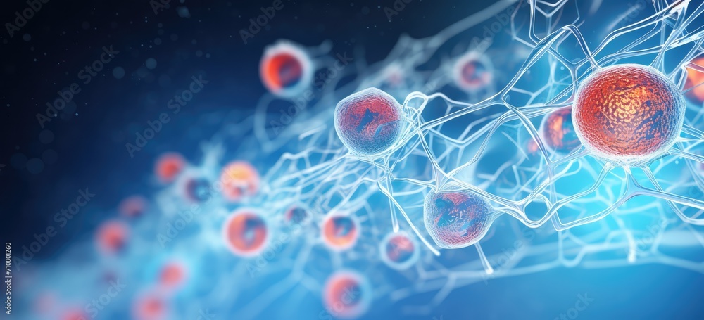 Futuristic 3D illustration of biotech cells forming intricate ...