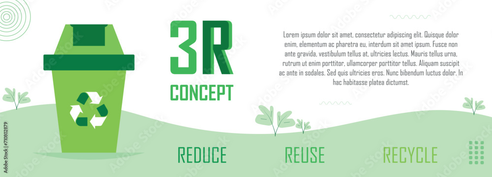 Waste management banner, 3r concept, reduce, reuse, recycle, save the earth and nature, go green ...