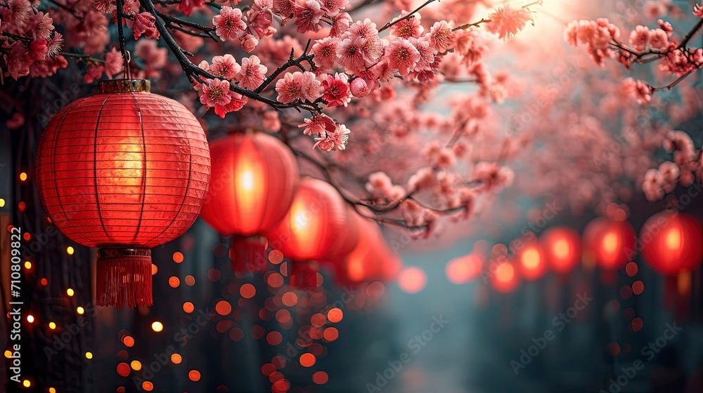 Festive Atmosphere in the City: Red Background and Light Color Palette ...