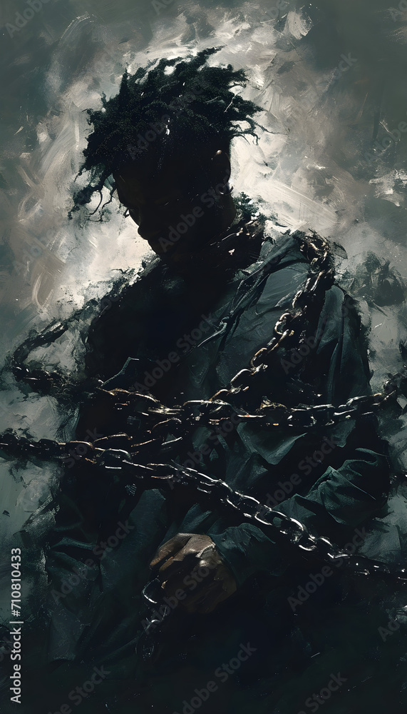 Black man breaking free from chains in a Black History Month ...