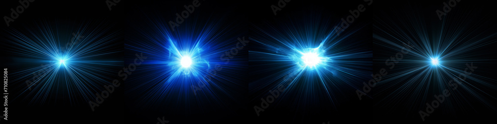 Dynamic blue Celestial Explosion set. Black Background with Glowing ...