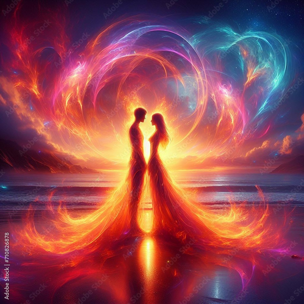 Twin flame couple. Soulmates. The concept of magical, esoteric, tantric ...