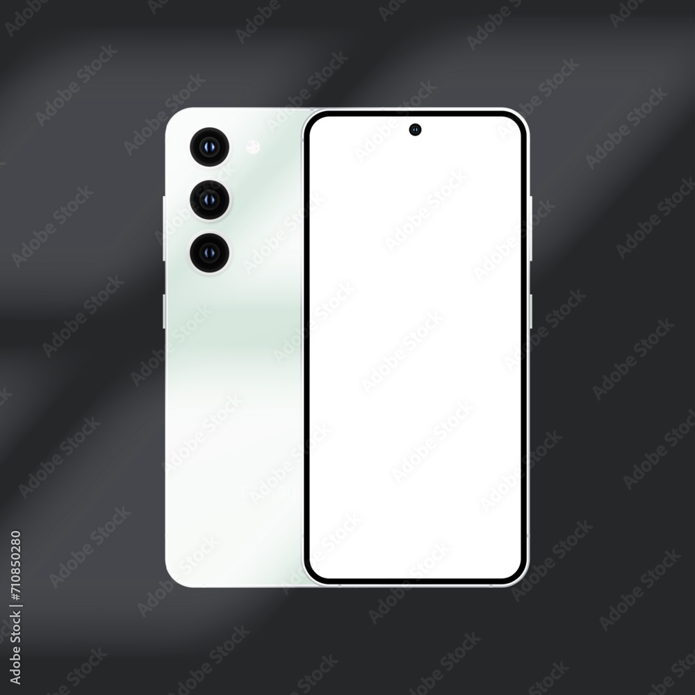 Smartphone Samsung Galaxy S23. Green color. Phone mockup. Front and ...