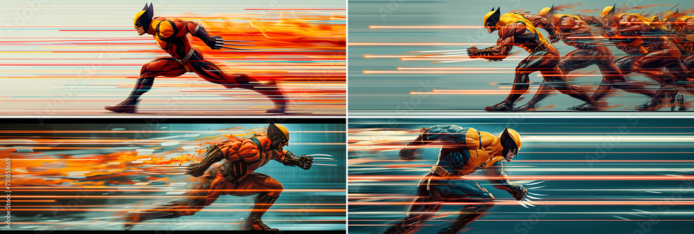 Profile of Wolverine's running gait from the comics. Consecutive frames ...