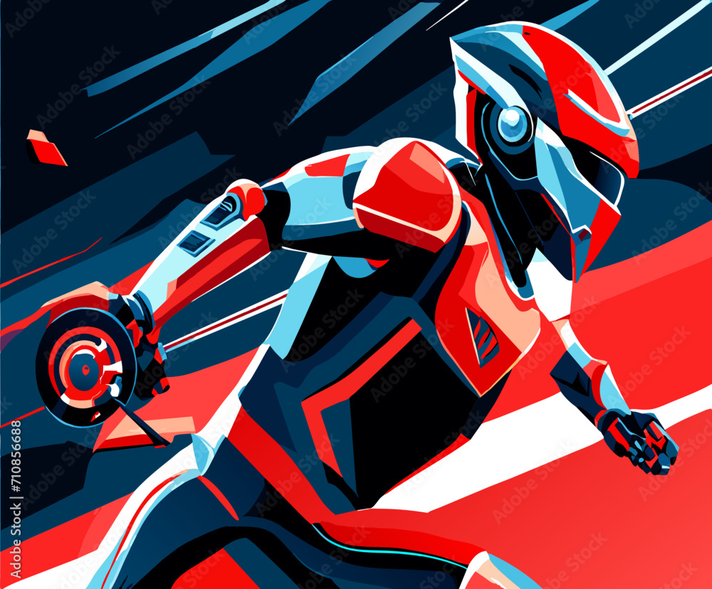 Robot athlete competing in an extreme future sport vektor illustation ...