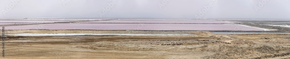 large pink salt deposits at lagoon, Walvis Bay, Namibia Stock Photo ...