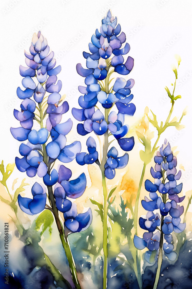 Watercolor painting of blue lupine flowers. Printable floral wall art ...