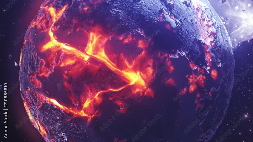 Dying Alien Planet with hot magma and asteroids, 4K 3d rendering of ...