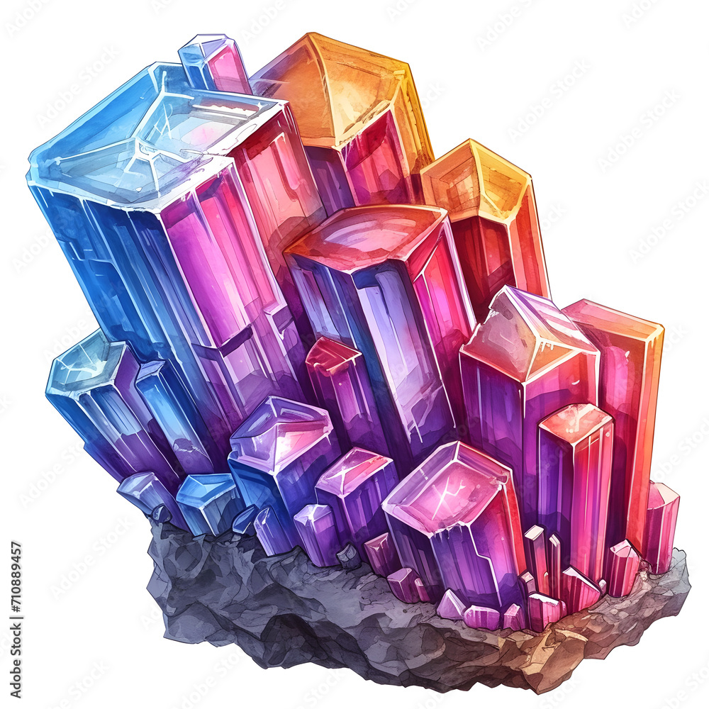 Bismuth crystal formations isolated on white background, cartoon style ...