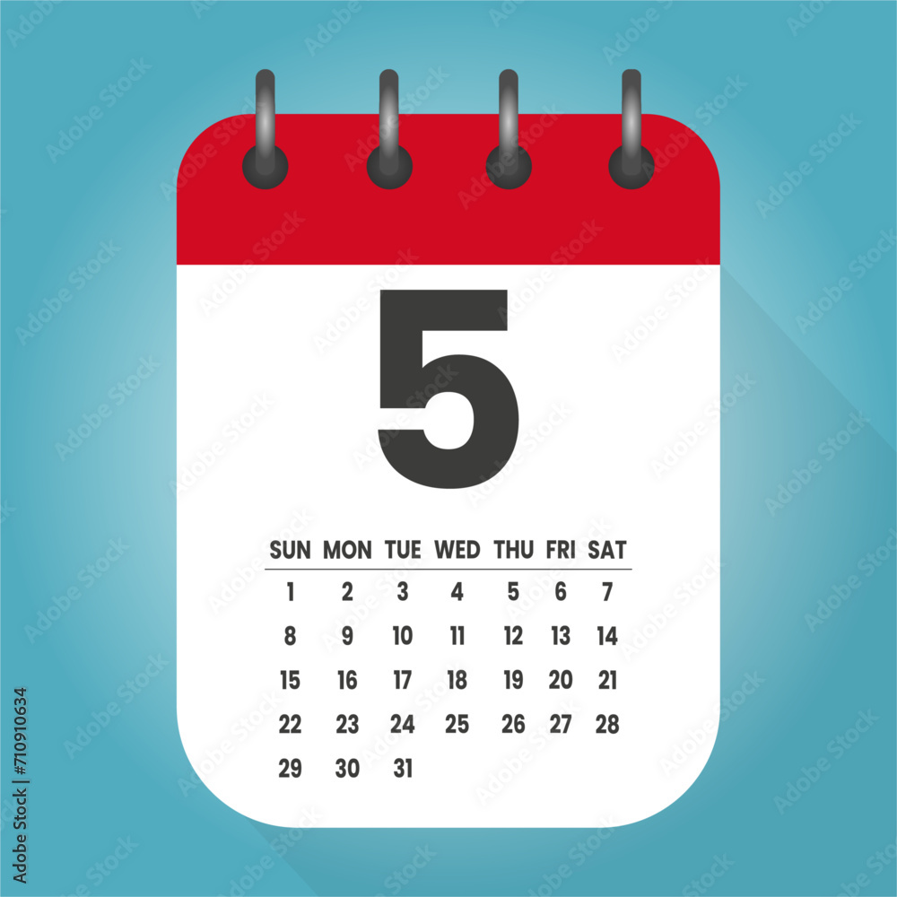 Number 5 - vector icon calendar days. 5th day of the month ...