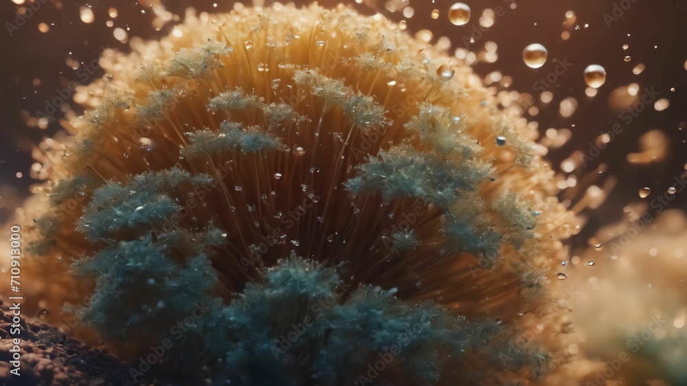 A microscopic world with tiny particles like water droplets and ...