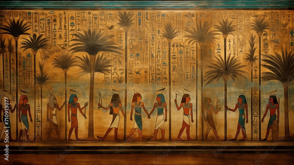 An ancient Egyptian mural on the wall depicting the people of the ...