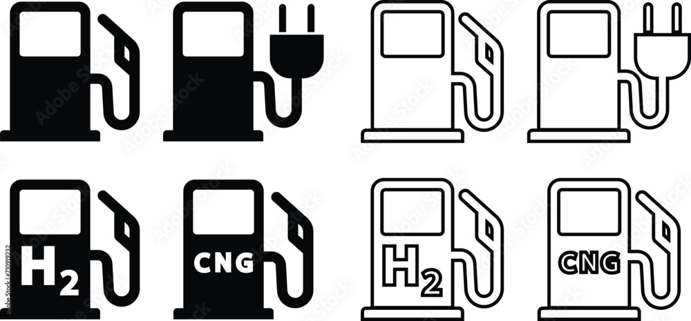 Fuel, Gas station icons or signs in flat, line set. isolated on ...