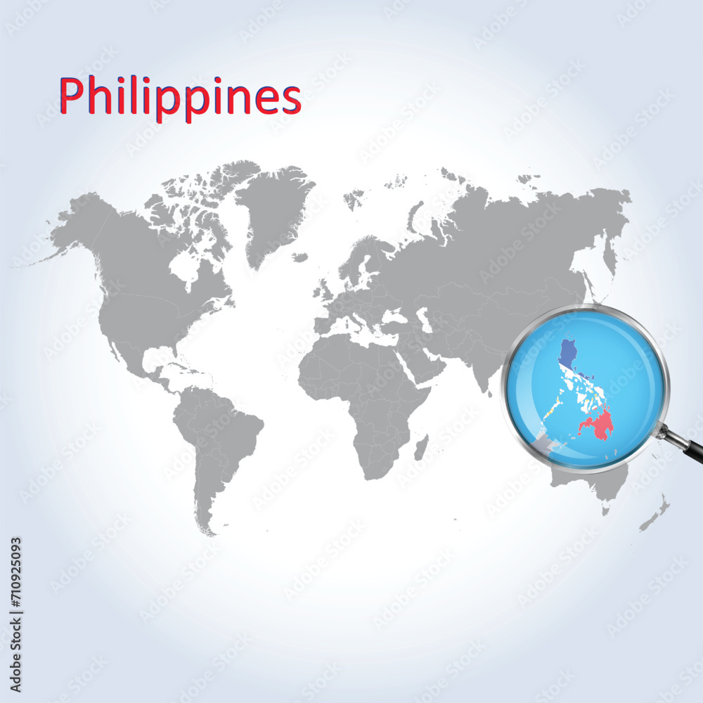 A Magnifying Glass on the Philippines of the World Map, Zoom ...