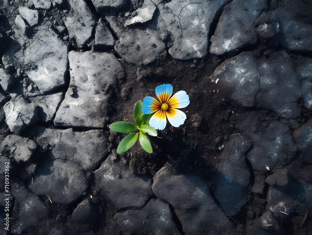 Against all odds, a resilient flower blooms amidst a harsh and desolate ...