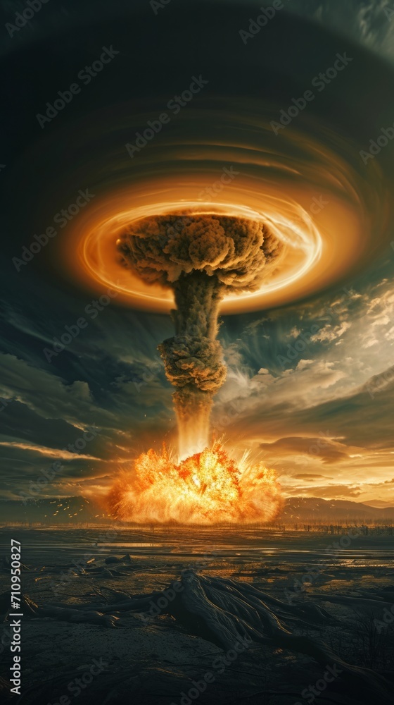 Huge nuclear bomb explosion with a mushroom cloud, weapon of mass ...