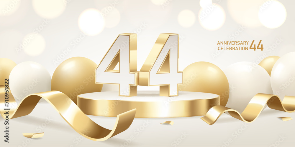 44th Anniversary celebration background. Golden 3D numbers on round ...