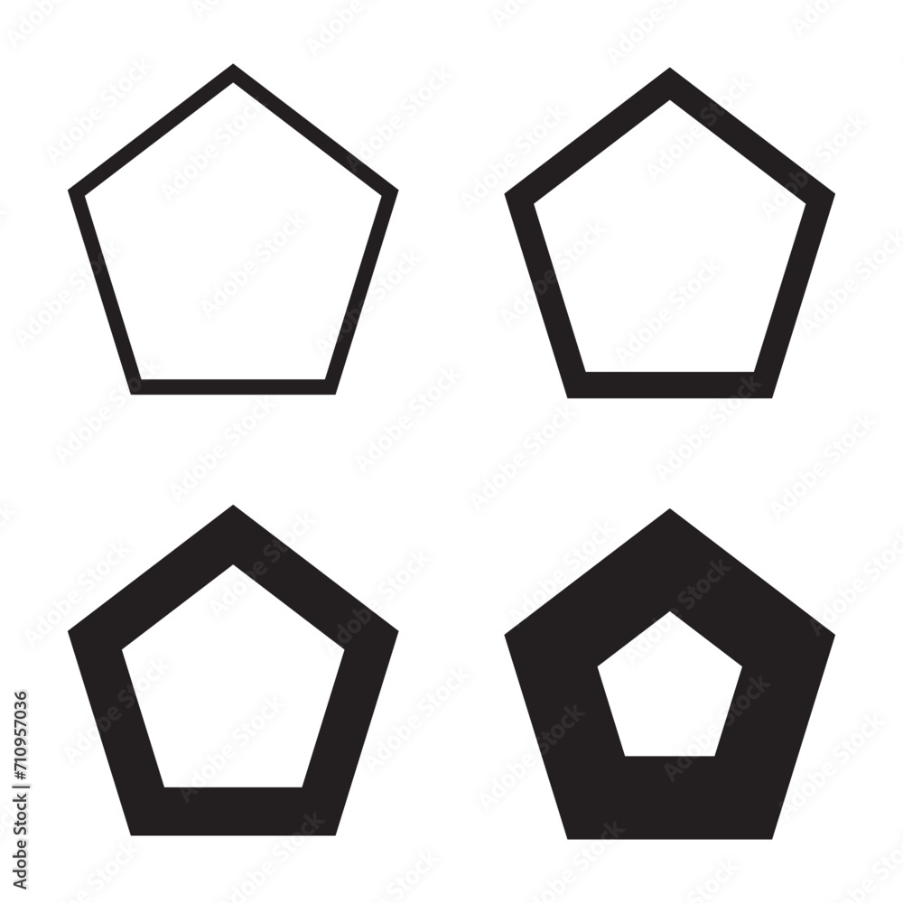 set of 4 Hollow pentagon stroke vector shape icon set. 4 set logo type ...
