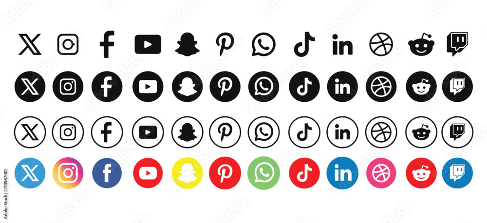 Latest updated social media or social network apps icon set, X, Threads ...
