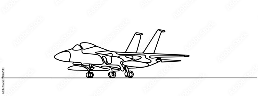 Airplane one line drawing on a white background. Airplane continuous ...