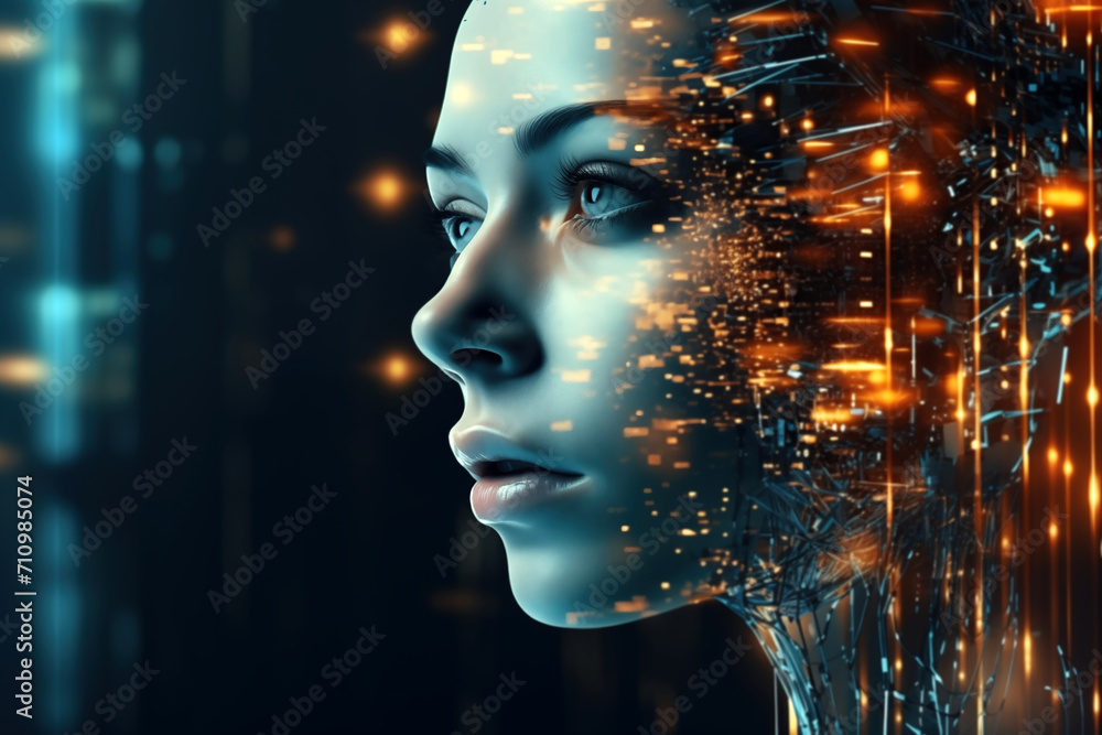 artificial intelligence AI woman technology big data digital world ...
