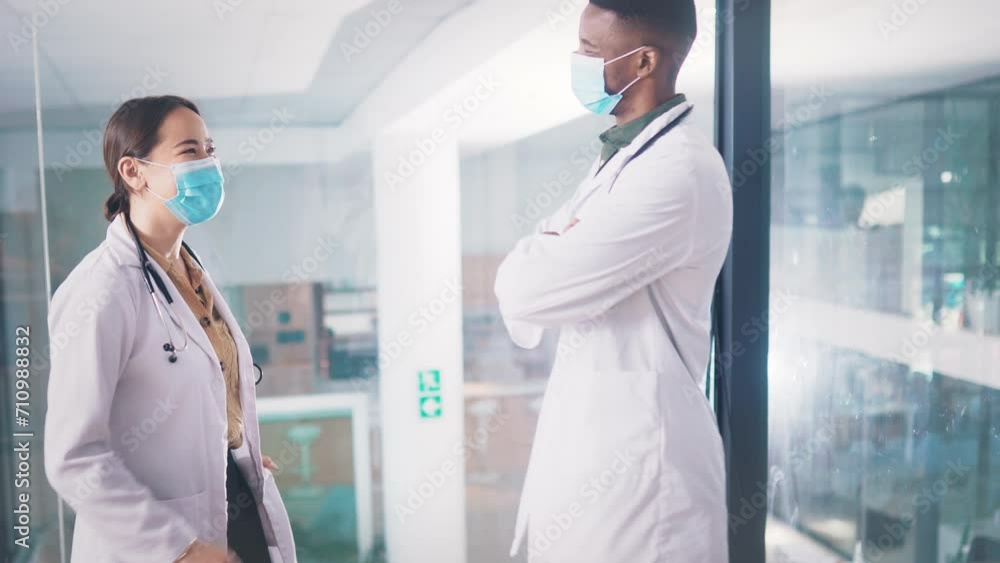 Doctors greeting, elbow and handshake in hospital with touch for safety ...