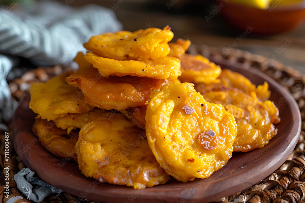 Tostones, a popular Latin American snack, are twice-fried green ...