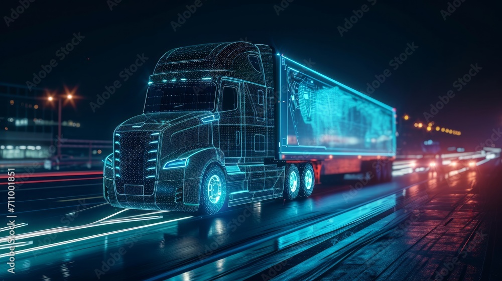 Futuristic Technology Concept- Autonomous Semi Truck with Cargo Trailer ...