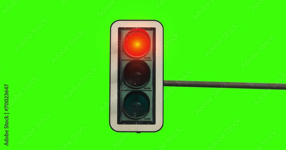 3D animation of red traffic lights green screen background, traffic ...