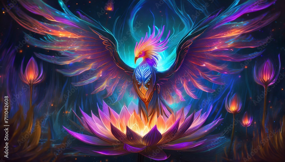 Mythical surreal phoenix rising from a lotus flower Stock Photo | Adobe ...