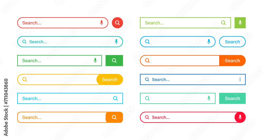 Colorful search bar templates. Internet browser engine with search box ...