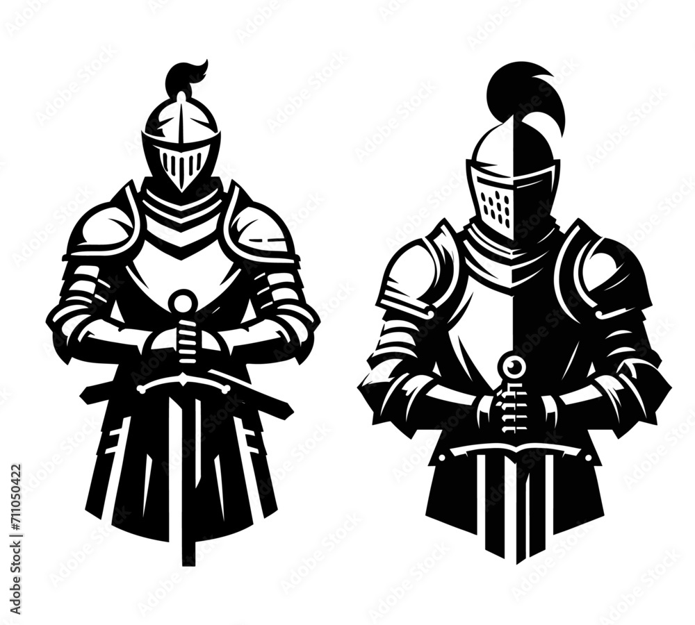 Medieval Guardians: Twin Knights in Stylized Armor. A Striking Duo of ...
