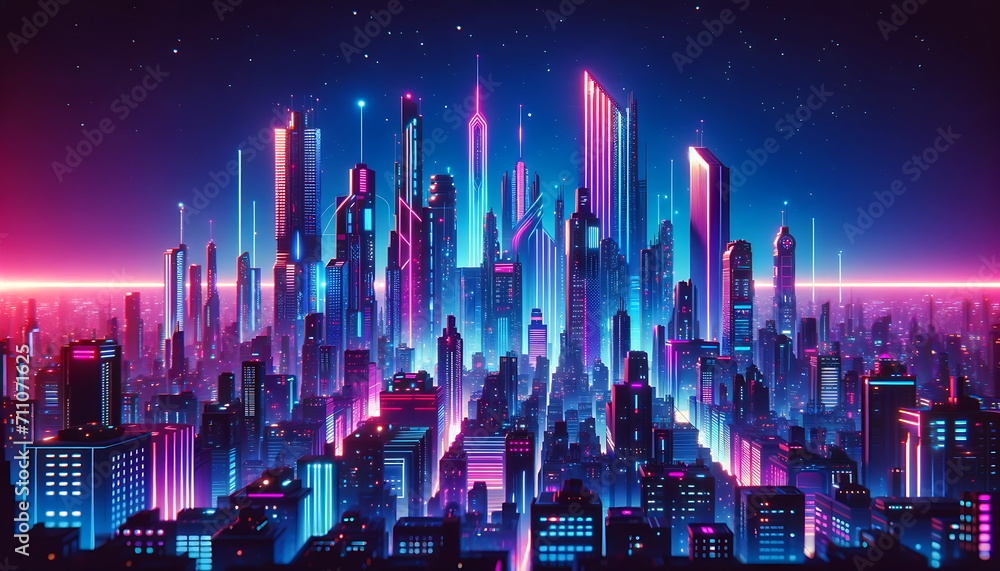 Synthwave retro-futuristic cyberpunk style city landscape with clouds ...