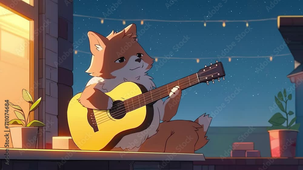Lofi animation. Seamless loop. Fox playing guitar. Assets were created ...